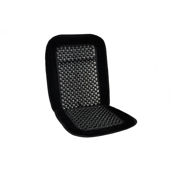Husa auto cu bile de masaj din lemn si margine de plus neagra CSM-01-Black