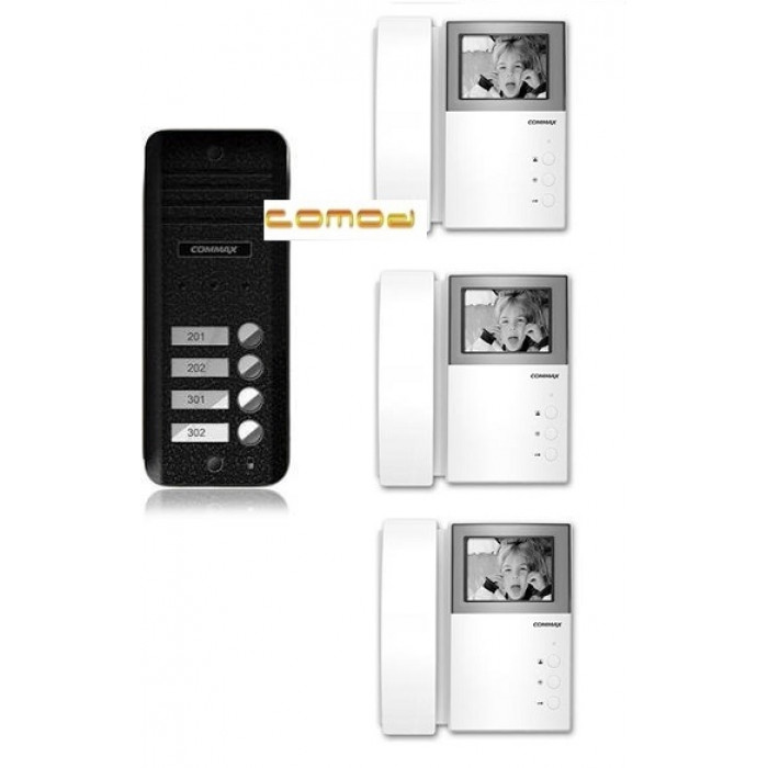 KIT VIDEOINTERFON PENTRU 3 FAMILII ALB NEGRU