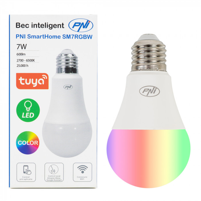 Bec inteligent PNI SmartHome SM7RGBW LED 7W lumina RGBW reglabila ...