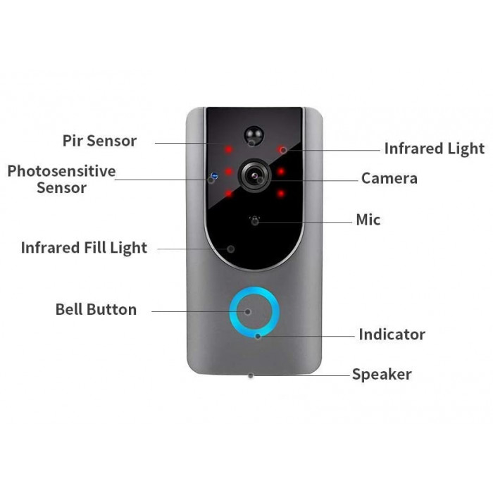 Interfon video inteligent VEYO DB200C WiFi Full HD, P2P, acumulator ...