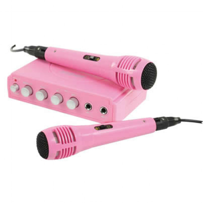 Mixer karaoke 2 microfoane cu fir Pink