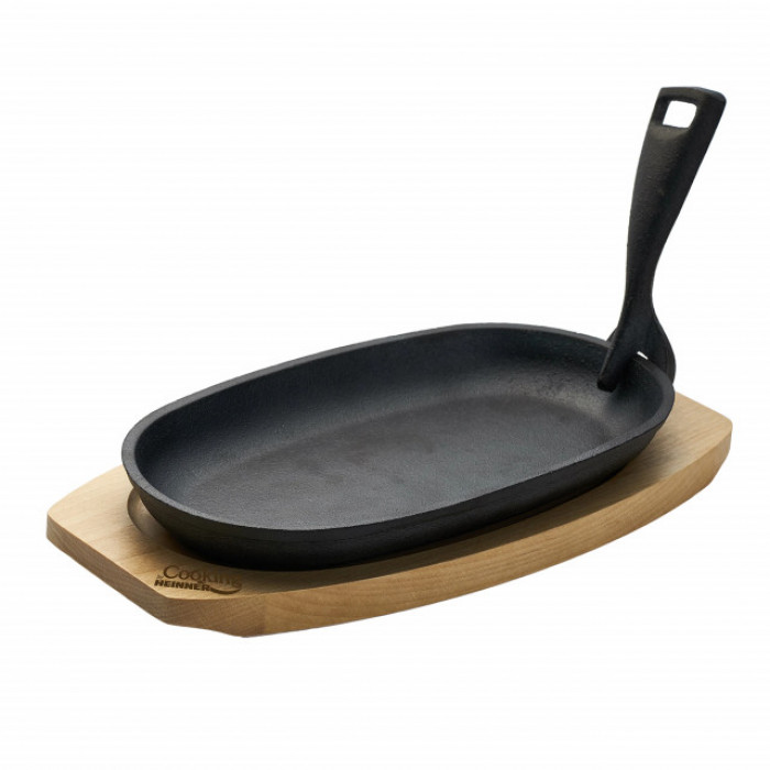 Platou servire oval cu suport din lemn Heinner, maner detasabil, fonta ...