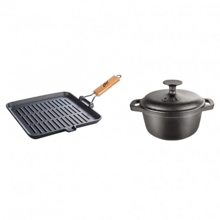 Set vase: Gratar din fonta 26 x 26 cm + Tuci fonta cu capac capacitate ...